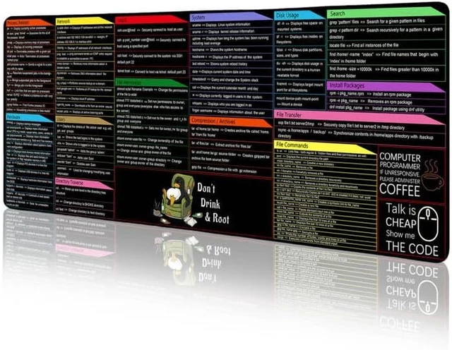 LINUX COMMANDS LINE Mouse Pad, Extended Large Cheat Sheet Mousepad ...