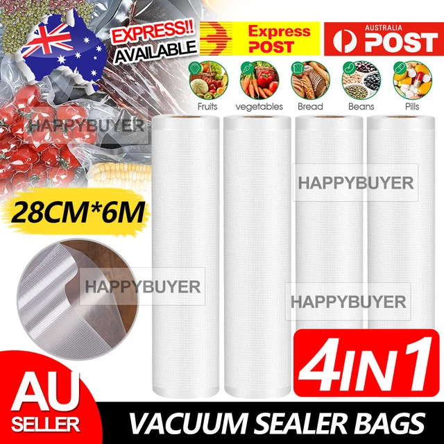 4X VACUUM FOOD Sealer Roll Bags 6m x 28cm Saver Seal Storage Heat ...