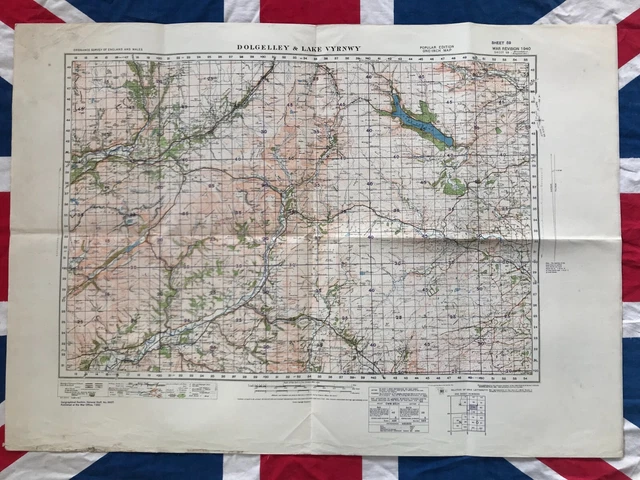 VINTAGE WW2 DOLGELLEY Lake Vyrnwy Powys Map 1940 Linen Backed OS Sheet ...