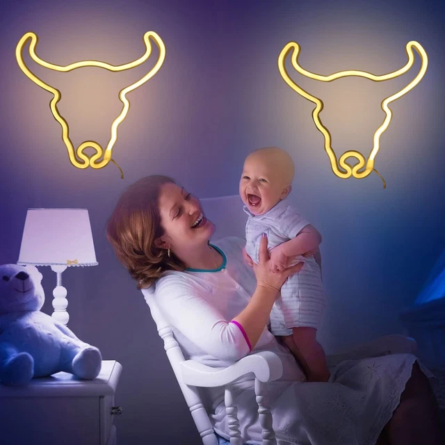 (WARM YELLOW COW Head) Cow Neon Sign Cow Led Neon Light Battery/Usb ...