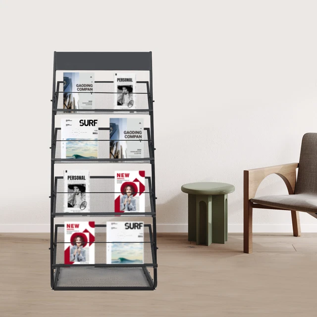 4-TIER OFFICE NEWSPAPER Rack Magazine Stand Literature Holder Book ...