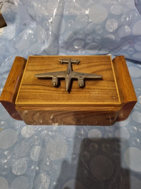 ANTIQUE ART DECO Wood Cigarette Box Dispenser With Mosquito Airplane On ...