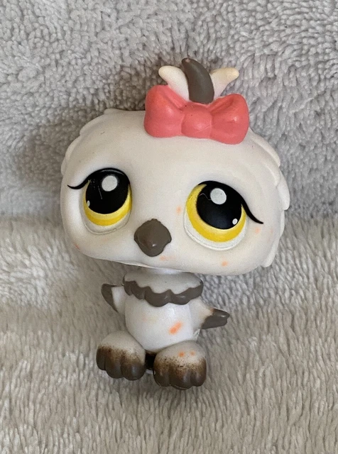 2007 LITTLEST PET Shop LPS White Owl Pink Bow Yellow Eyes 2.25” $14.45 ...