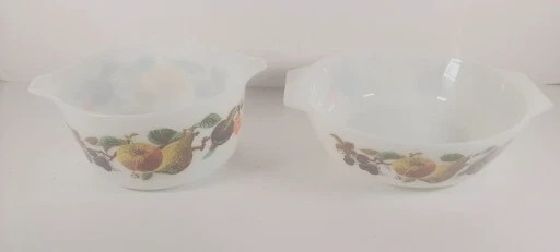 VINTAGE 60S JAJ Pyrex ‘Kent Orchard’ Autumn Fruits oval Oven DISHES X 2 ...