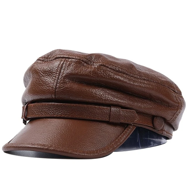 HOT-UNISEX NEWSBOY CAP Biker PU Leather Beret Cabbie Painter Hat Flat ...
