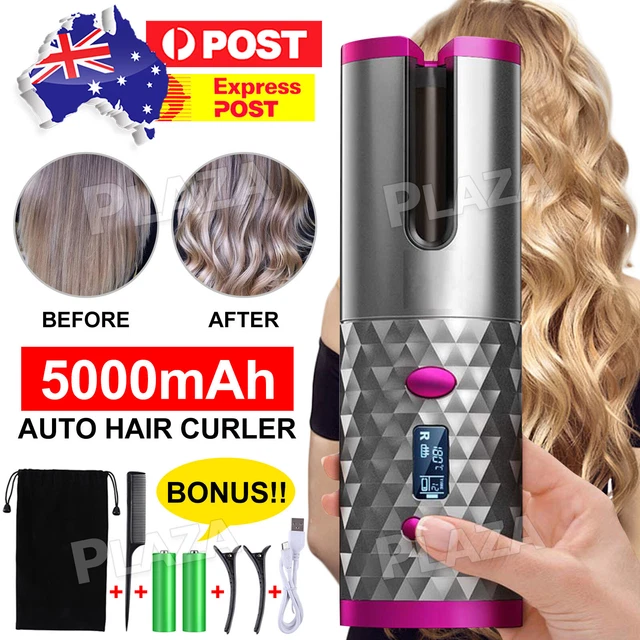 CORDLESS AUTO ROTATING Hair Curler Hair Waver Curling Iron Wireless LCD ...