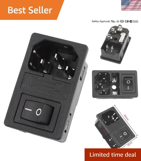 COMPACT MALE POWER Socket with Rocker Switch and Fuse Holder - Perfect ...