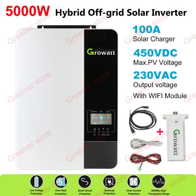 5000W 48V SOLAR WIFI Wechselrichter Off-Grid Eingebaut MPPT Ladegerät Batterie EUR 1.099,00 ...