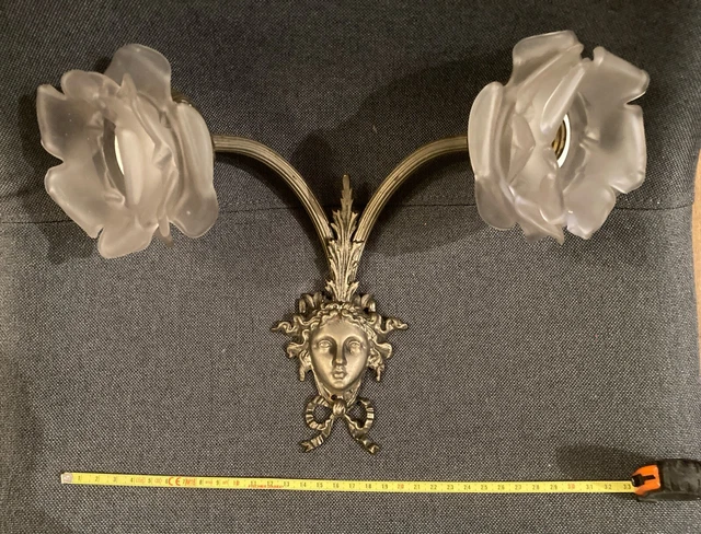 APPLIQUE DOUBLE BRONZE STYLE LOUIS XVI Noeud Cocarde Mascaron Venus ...