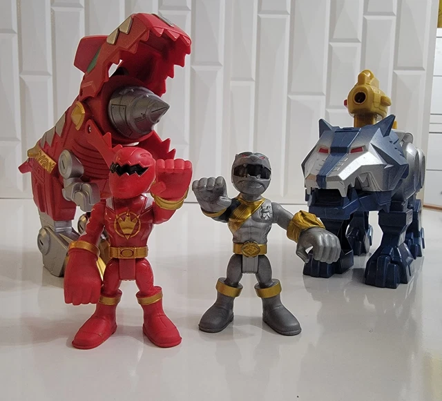 POWER RANGERS PLAYSKOOL Heroes Red Ranger T-REX Zord + argent Ranger ...