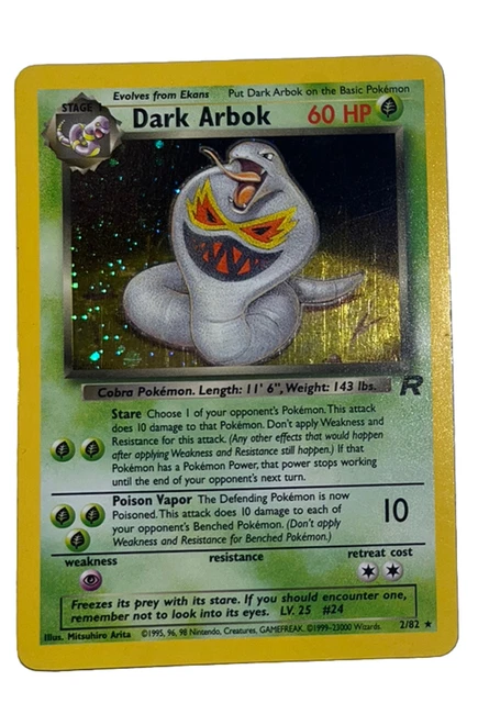 POKÉMON RARE ERROR Card Dark Arbok Team Rocket Holo 1999 23000 2/82 ...