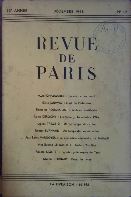 LA REVUE DE Paris, D cembre 1953. D cembre 1953. EUR 12,00 - PicClick FR