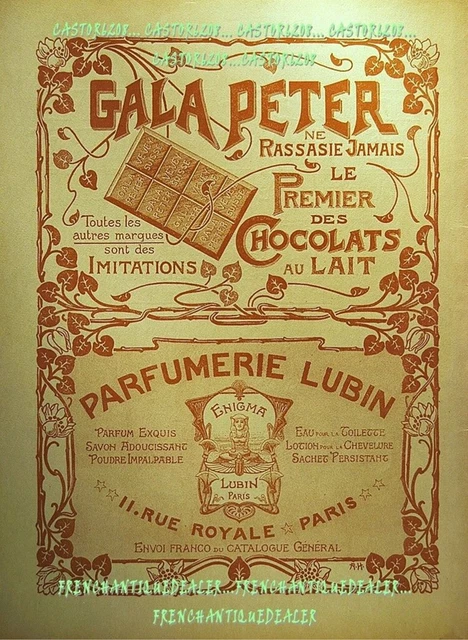 AFFICHE PUBLICITE 1904 ART NOUVEAU CHOCOLAT GALA PETER PARFUM LUBIN ...