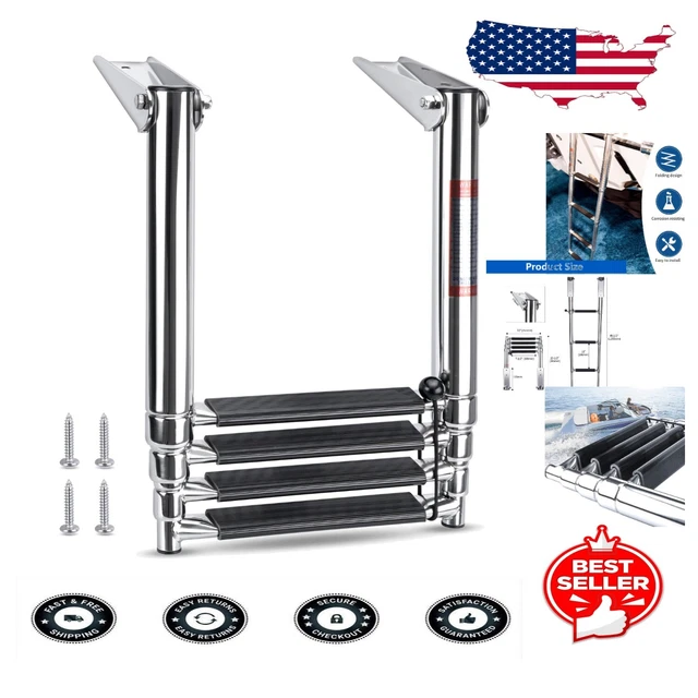 HEAVY DUTY STAINLESS Steel Telescopic 4-Step Boat Ladder for Safe ...