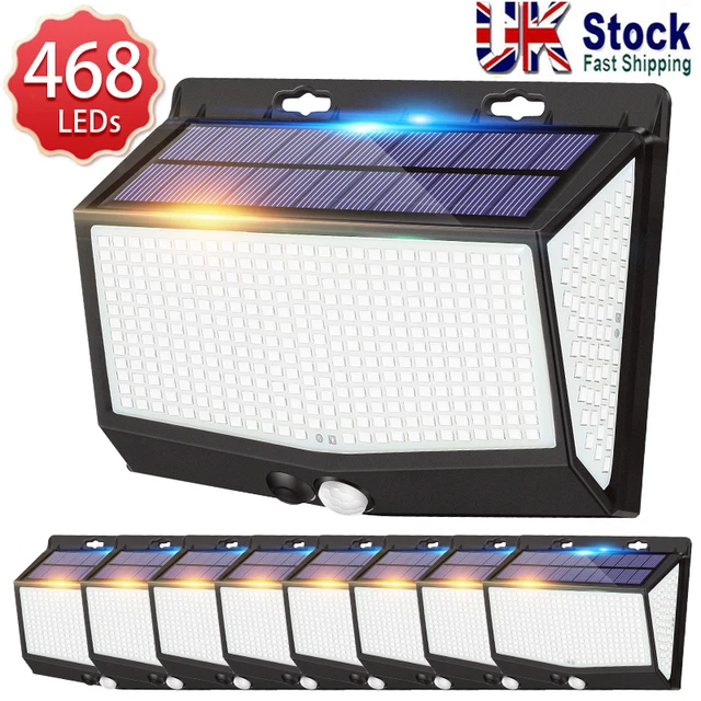 468 LED SOLAR Powered PIR Motion Sensor Wall Lights Outdoor Garden Security Lamp £12.85 ...