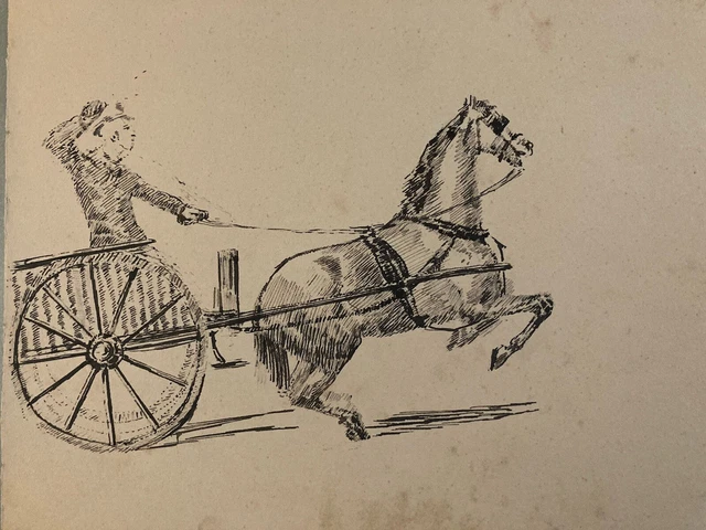 MOLTO BELLO DISEGNO Antico Inchiostro Cavallo Da Personaggio XIX ...
