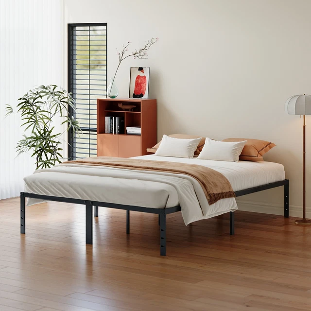 BLACK METAL PLATFORM Bed Frame, NEW Heavy Duty No Box Spring Under Bed ...