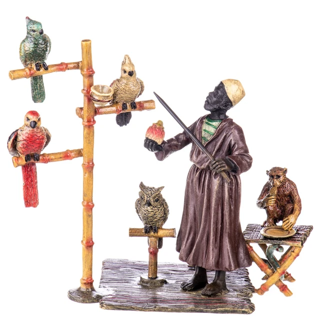 FIGURE EN BRONZE coloré d'Arabes de style viennois avec des perroquets ...