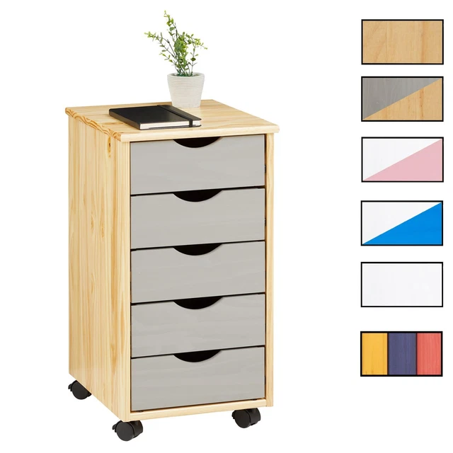 CAISSON DE BUREAU meuble de rangement sur roulettes avec 5 tiroirs en ...