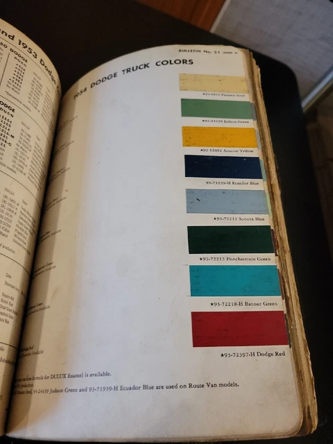 1954 DUPONT DODGE Truck Colors Paint Chip Swatch Sheet Bulletin No 21 £ ...