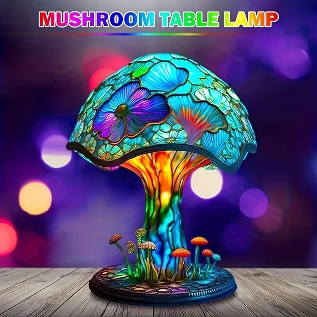 PAIR OF HAND-PAINTED Mushroom with USB LED Light Plug-in Resin 22cm ...