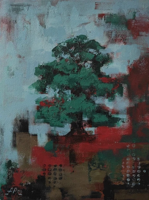 OAK TREE PAINTING Original Art Abstract Landscape Acrylic Painting 12 ...