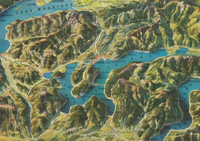 CARTOLINA MAPPA, MAPPA, mappa panoramica **DEI 3 LAGHI** EUR 1,00 ...