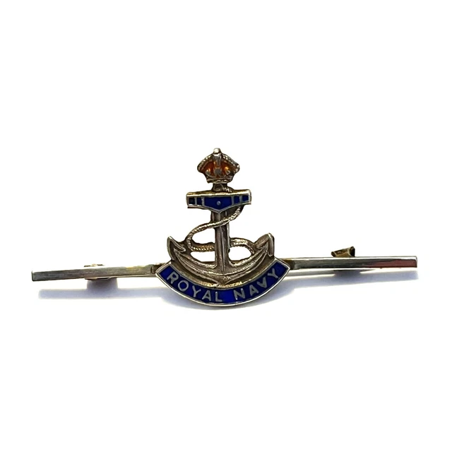 WW1 BRITISH ROYAL Navy Enamelled Silver Sweetheart Bar Brooch with King ...