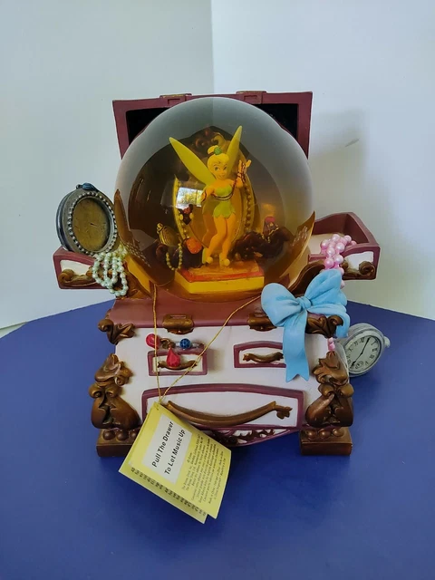 DISNEY TINKERBELL HIDDEN Treasure Chest Snow Globe w/ Musical Jewelry ...