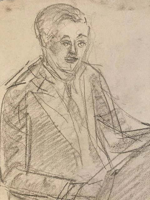 BEAUTIFUL DRAWING ANTIQUE Charcoal Course Man Jean Dreyfus Stern 1930 ...