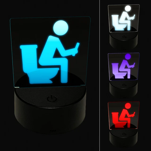 PERSON SITTING ON Toilet Phone Restroom Pooping 3D LED Night Light Sign ...