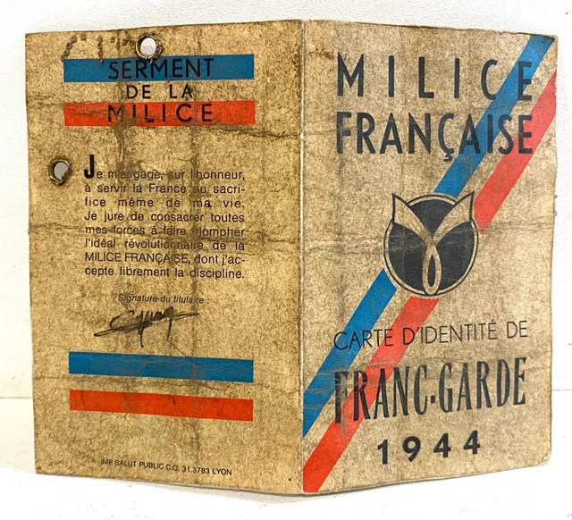 ANCIENNE CARTE D'IDENTITÉ Milice Française Franc-Garde FFI WW2 EUR 26 ...