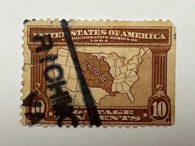 1904 U.S. STAMP - Map of Louisiana Purchase 10c - Sharp Color! Used ...