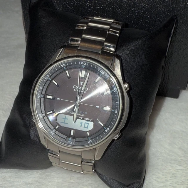 CASIO LINEAGE WAVE Ceptor Titanium Black Mens Watch 1.57 Inch Case ...