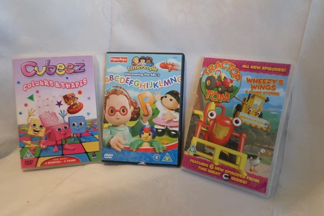 3 CHILDRENS DVDS. 1] Cubeez. Colours & Shapes. 2] Tractor Tom 3]Fisher ...