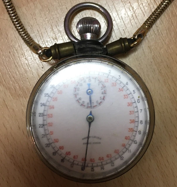 VINTAGE FAVRE-LEUBA SWISS Made 1/100th Min Stopwatch with Original Neck ...