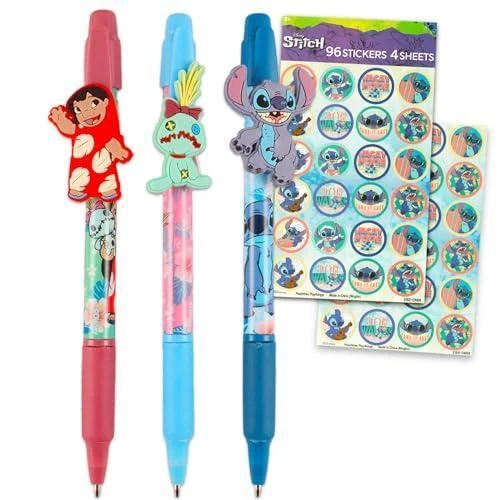 DISNEY LILO AND Stitch Pen Set - Of 3 Pens With Clips Stickers For Kids ...