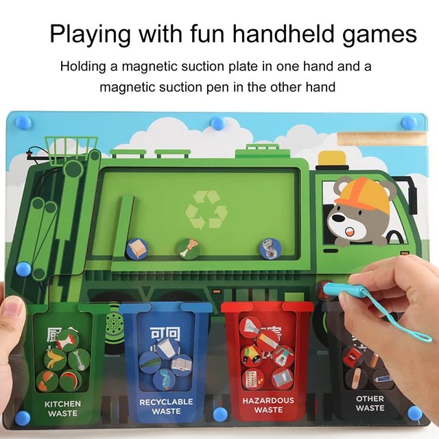 MAGNETIC MAZE GARBAGE Sorting Color Sorting Montessori Wooden Maze ...