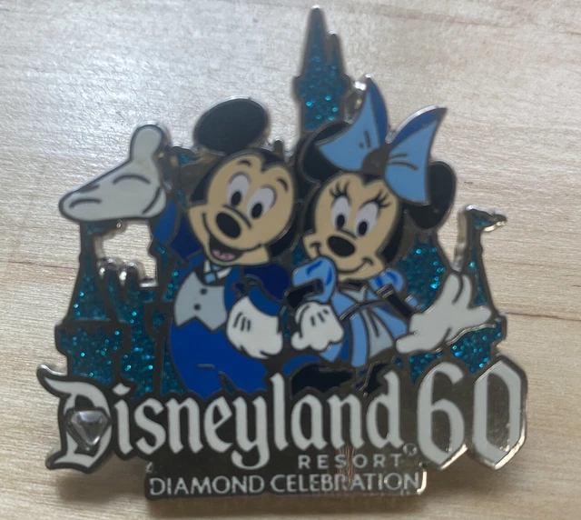 DISNEYLAND 60TH ANNIVERSARY Diamond Celebration Pin Mickey Mouse Minnie ...
