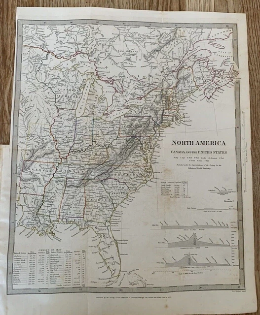 ORIGINAL ANTIQUE 1845 map of North America with population by state £75 ...