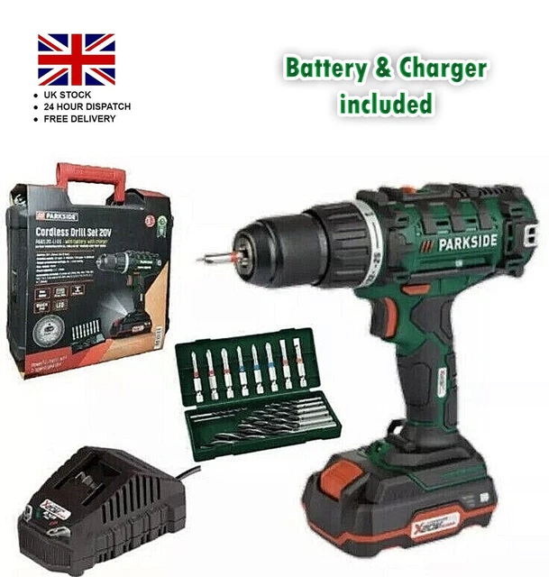 PARKSIDE 20V CORDLESS Drill Set PABS 20Li- Driver and Accesories, BRAND ...