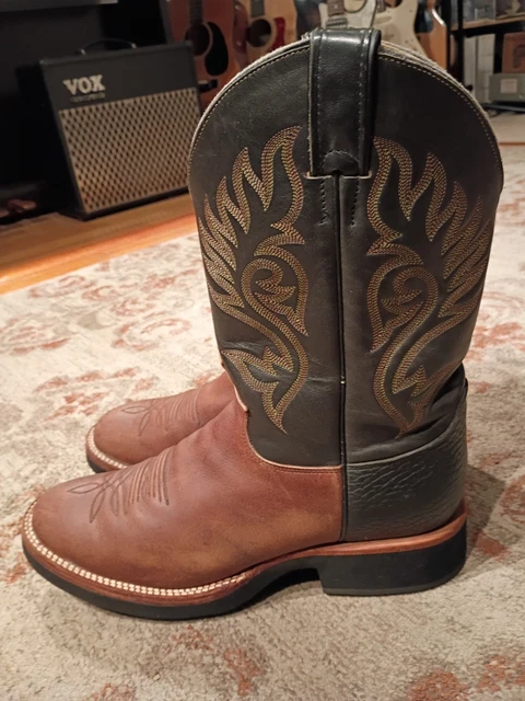 JUSTIN TEKNO CREPE Brown & Black Leather Round Toe Cowboy Boots #5008 ...