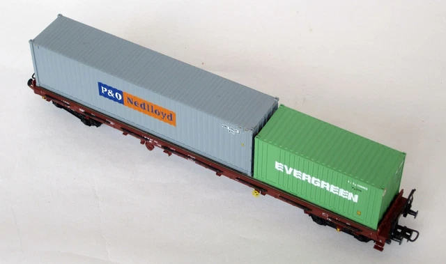 PIKO 54807 FLACHWAGEN 2x Container: EVERGREEN + P&O DB Cargo Ep. V - H0 ...