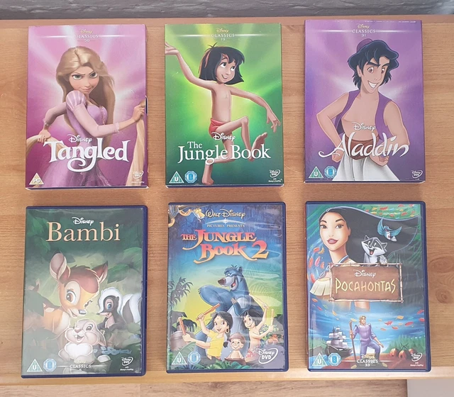 TANGLED, ALADDIN, POCAHONTAS, Jungle Book 1&2, Bambi Disney Dvd Bundle ...
