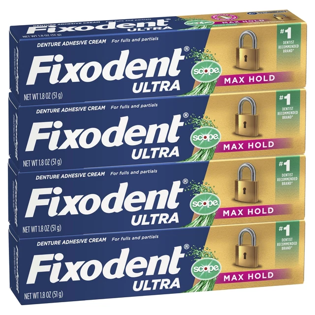 MAX HOLD DENTURE Adhesive for Full & Partial Wearers, 1.8oz, 4 Pack £25 ...