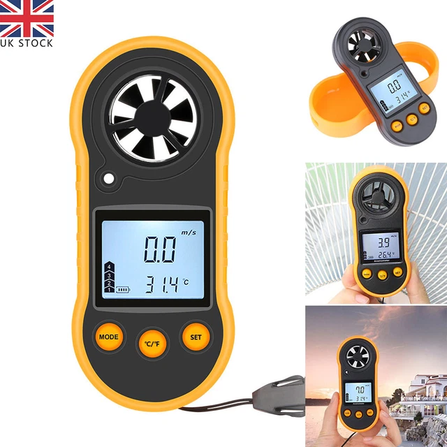 DIGITAL ANEMOMETER HANDHELD Wind Speed Air Flow Meter Wind Tester LCD ...