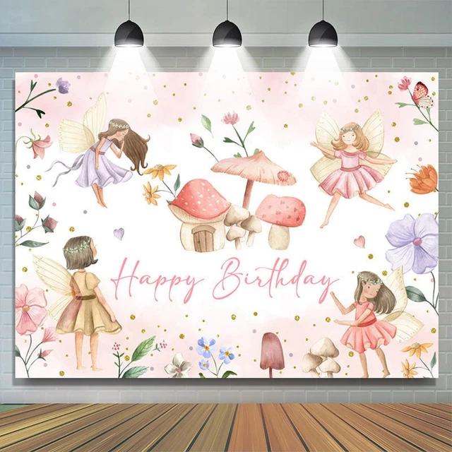 FLOWER FAIRY MUSHROOM Girls Happy Birthday Backdrop $37.90 - PicClick AU
