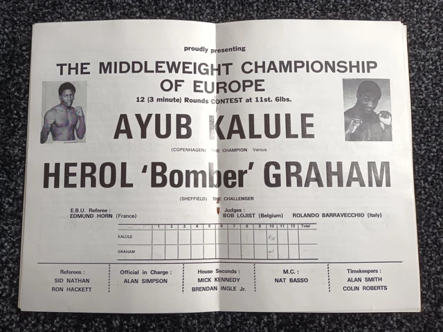 1986 AYUB KALULE v Herol Bomber Graham Autographed British Boxing ...