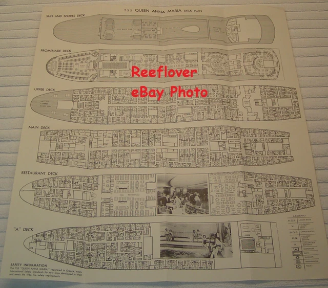ORIGINAL TSS QUEEN Anna Maria Greek Line Steamship Deck Plans with ...