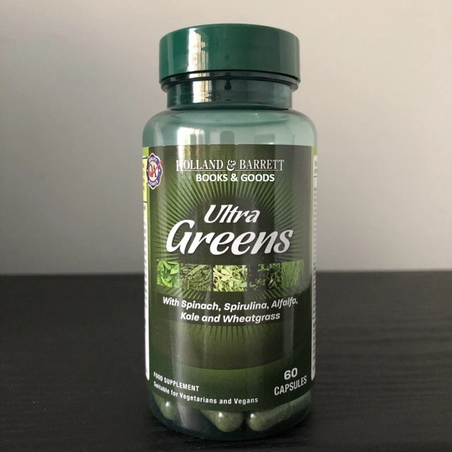 H&B ULTRA GREENS 500mg 60 Capsule Spirulina Alfalfa Kale Wheatgras ...
